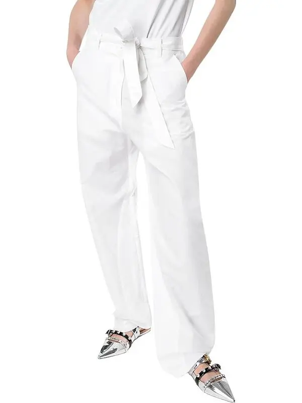 Pinko Barrel Leg Linen Trousers - Bright White