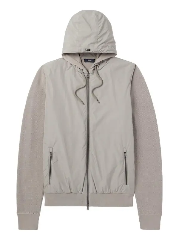 Herno Waffle-knit Cotton And Shell Hooded Jacket - Neutrals