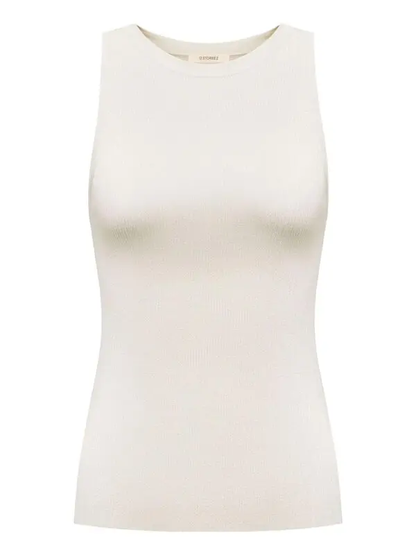 12 STOREEZ Crew-neck Ribbed Tank Top - White