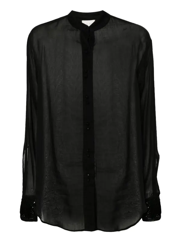 FORTE_FORTE Semi-sheer Long-sleeve Shirt - Black
