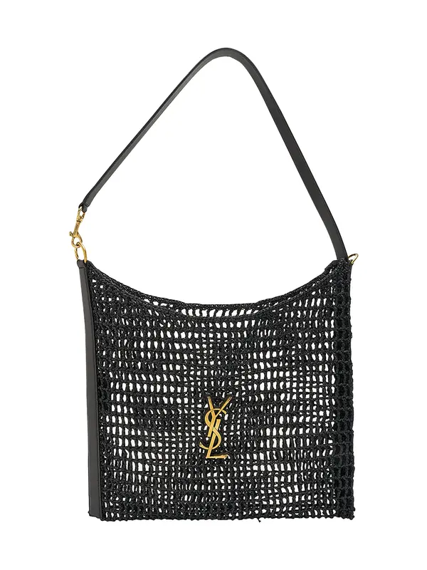 Saint Laurent Netting Raffia Shopping Bag - Black
