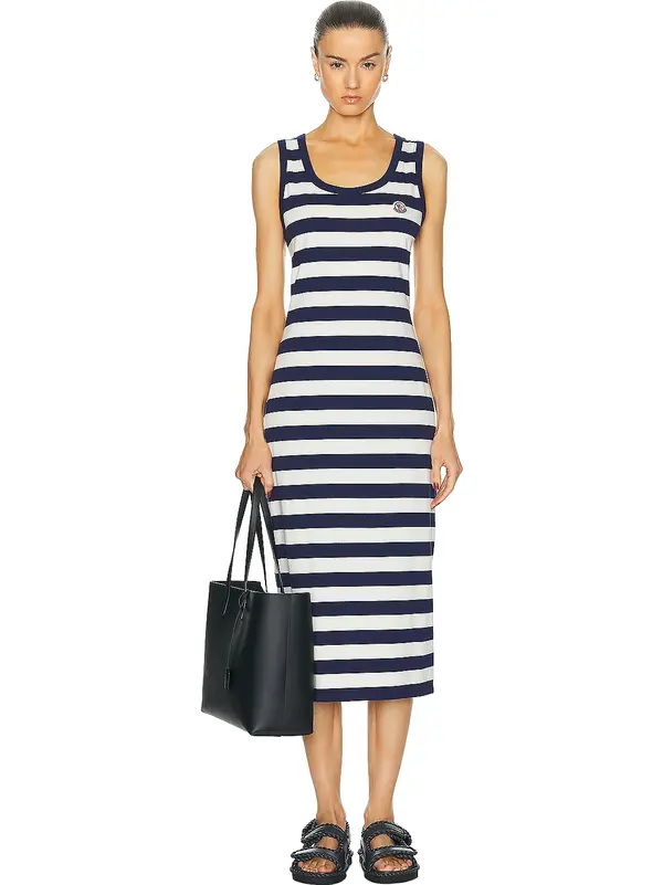 Moncler Stripe Jersey Dress - Navy & White