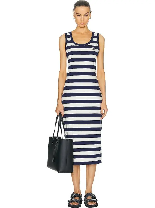 Moncler Stripe Jersey Dress - Navy & White