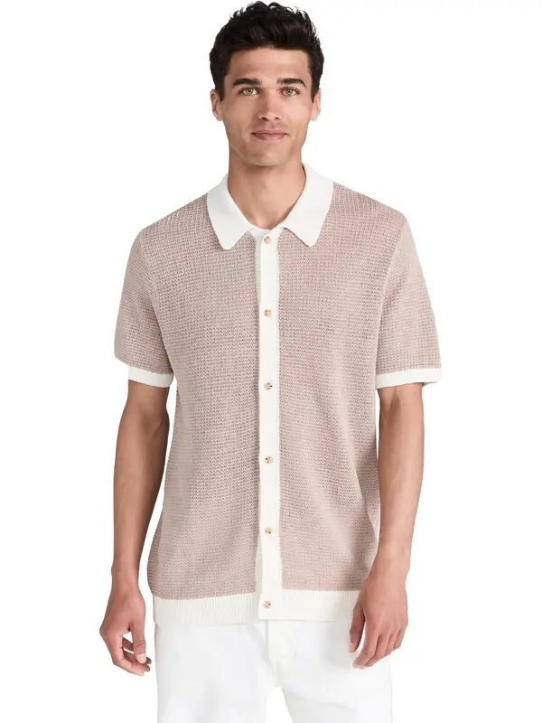 Onia Linen Button-up Sweater - Tan/white