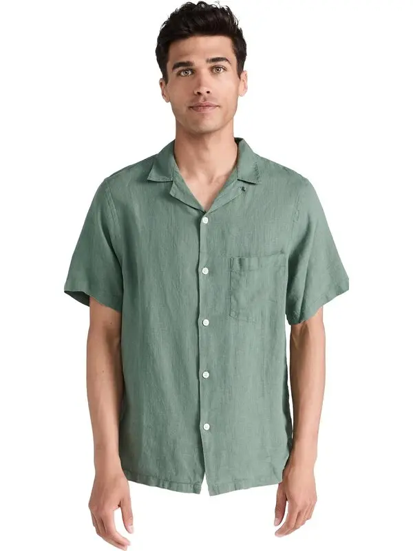 Portuguese Flannel Linen Camp Collar Shirt - Dry Green