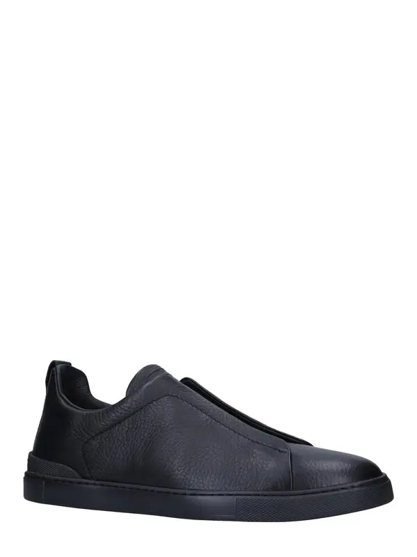 Zegna Leather Triple Stitch Sneakers - Black