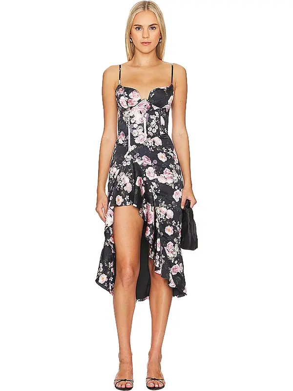 MORE TO COME Solare Corset Dress - Black Floral