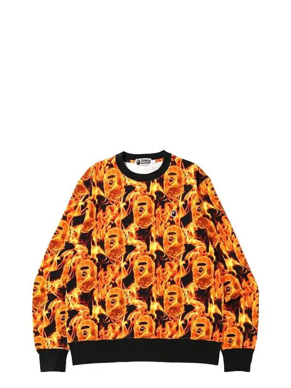 BAPE Flame Wide Crewneck Sweatshirt - Orange