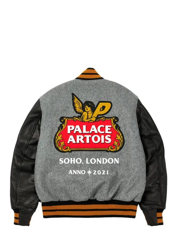 PALACE X Stella Artois Wool Stadium Jacket - Grey/black