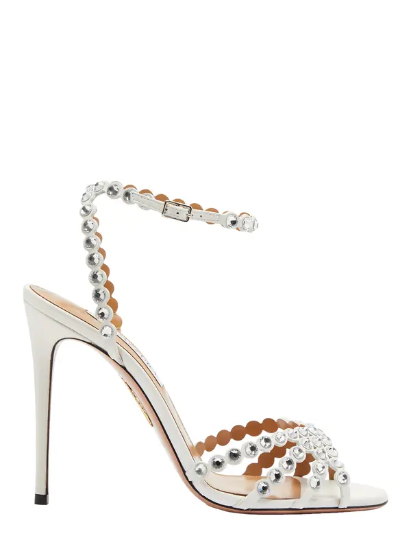 AQUAZZURA Tequila 105 Embellished Leather Sandals - White