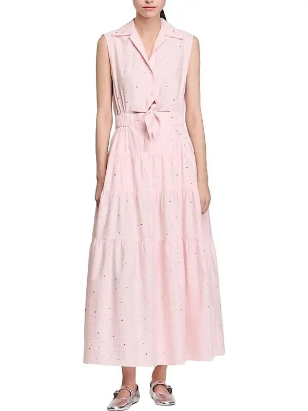 Sandro Azazel Rhinestone Maxi Shirt Dress - Light Pink