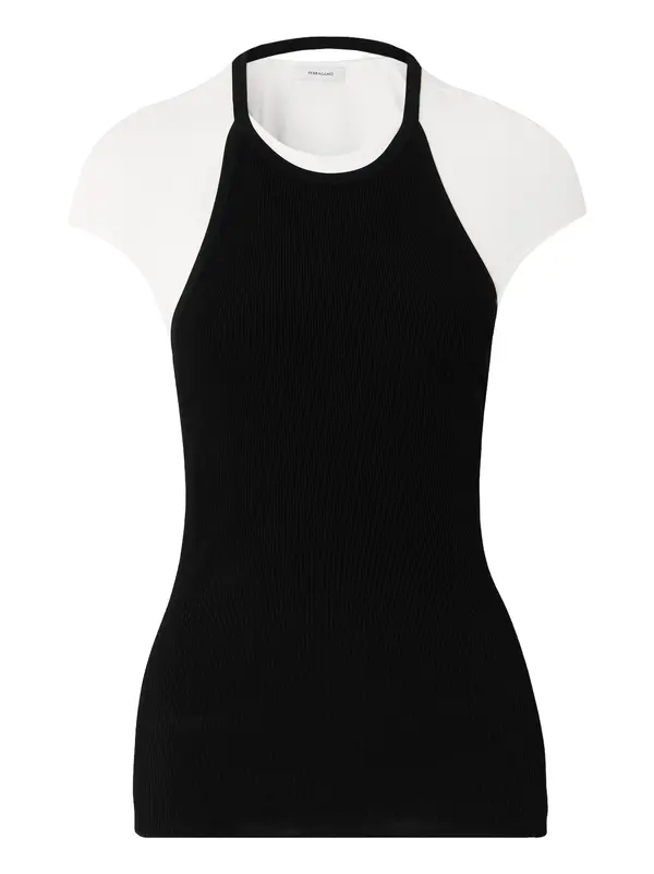 FERRAGAMO Layered Ribbed Jersey Top - Black