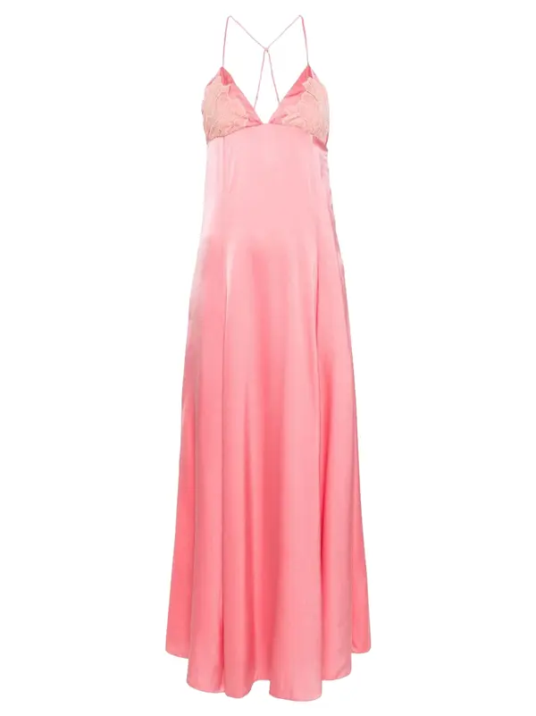 FORTE_FORTE Lace-detailed Silk Maxi Dress - Pink