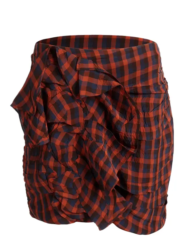 Bally Checked Ruched Mini Skirt - Red