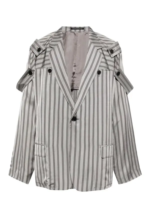 Yohji Yamamoto Epaulette-detail Pinstripe Blazer - Grey