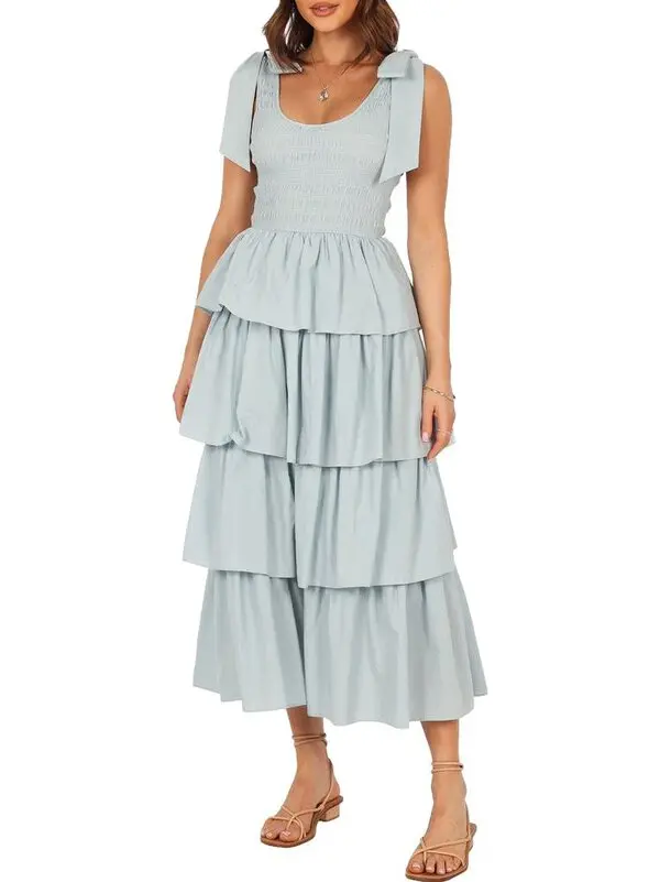 PETAL & PUP Raphael Tiered Cotton Midi Dress - Blue