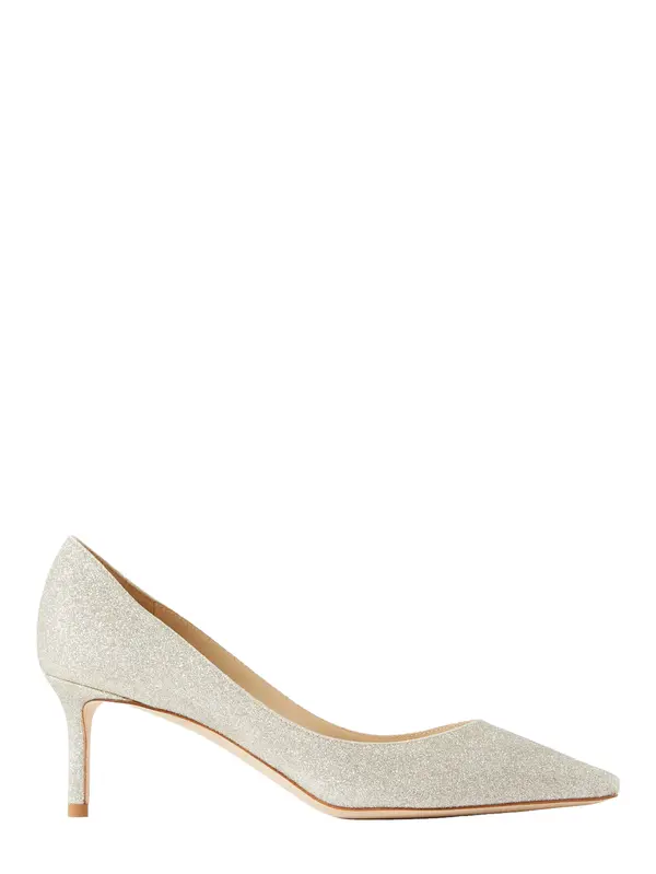 JIMMY CHOO Romy 60 Glittered Leather Pumps - Off-white