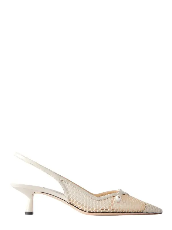 JIMMY CHOO Amita 45 Faux-pearl Embellished Slingback Pumps - White