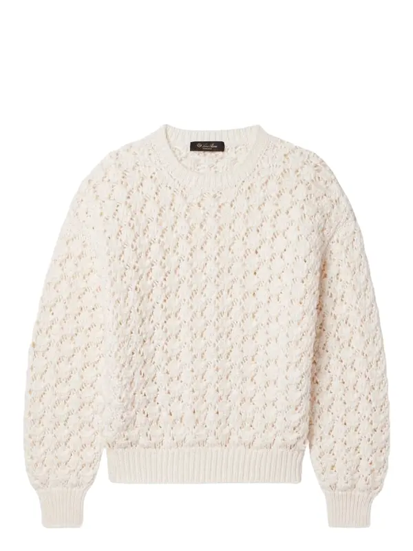 Loro Piana Nikko Open-knit Cotton And Silk-blend Sweater - White