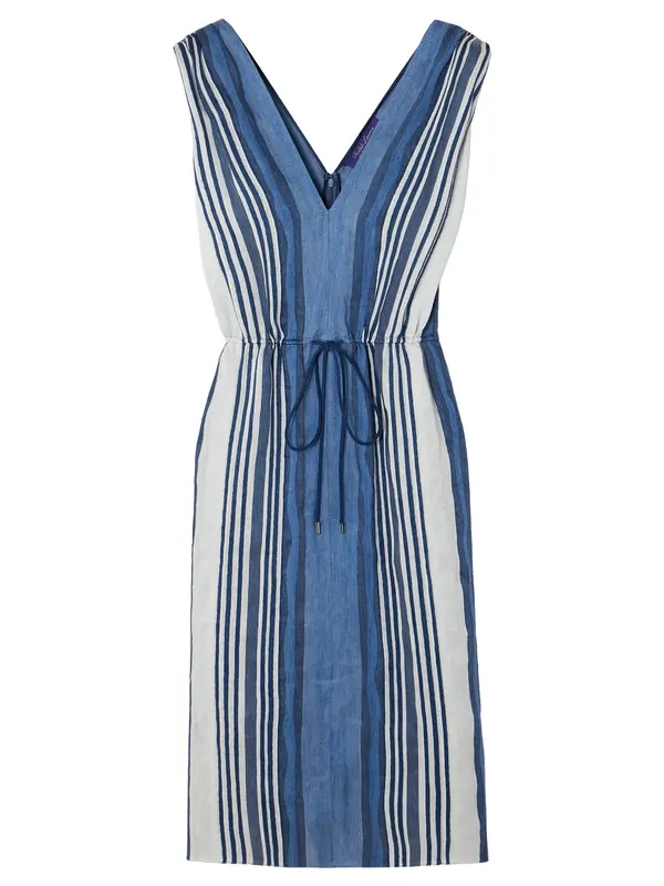 Ralph Lauren Pammela Striped Linen And Silk-blend Midi Dress - Blue
