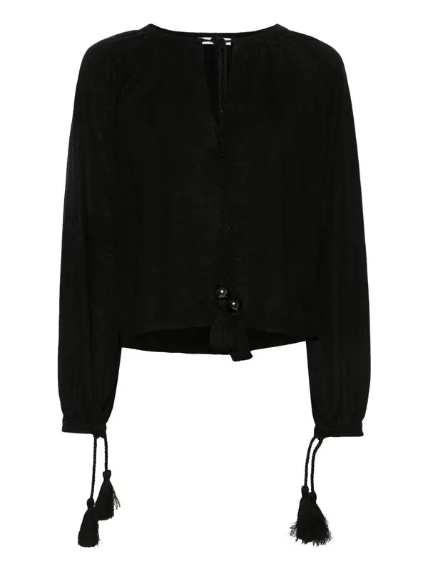 Max Mara Quirite Linen Tassel Blouse - Black