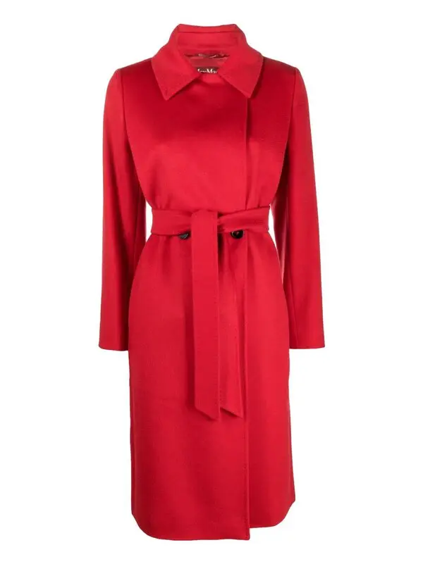 Max Mara Double-breasted Belted Coat - Red