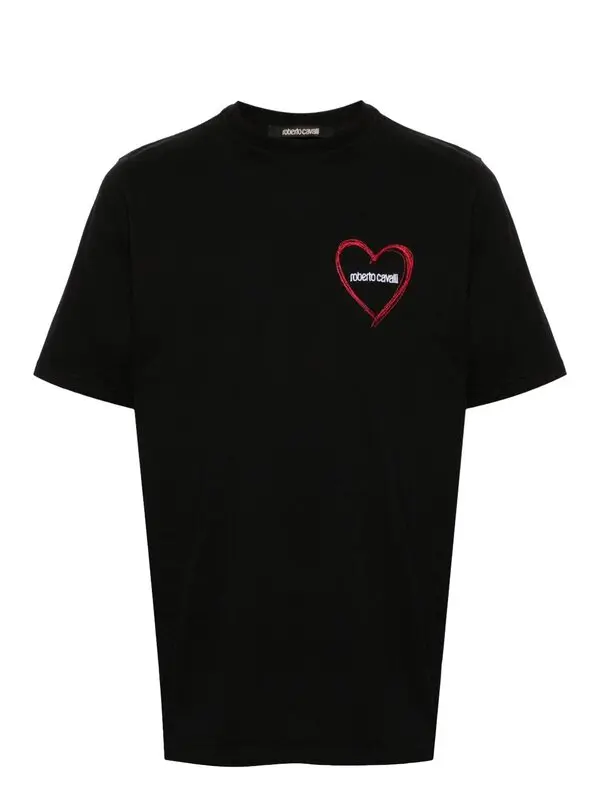 Roberto Cavalli Heart-embroidered Cotton T-shirt - Black