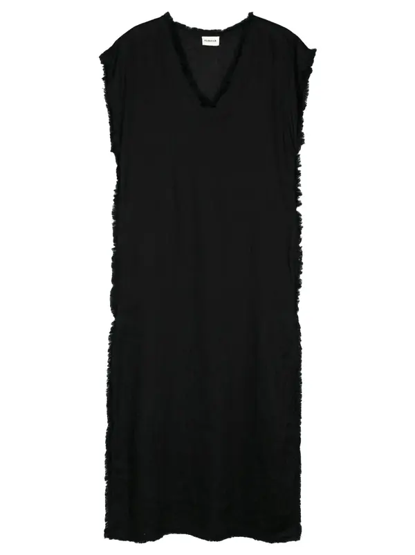 P.a.r.o.s.h Frayed Linen Midi Dress - Black