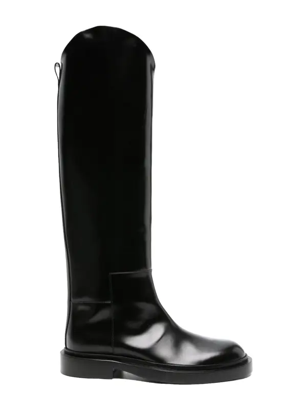JIL SANDER Asymmetric Knee-high Leather Boots - Black