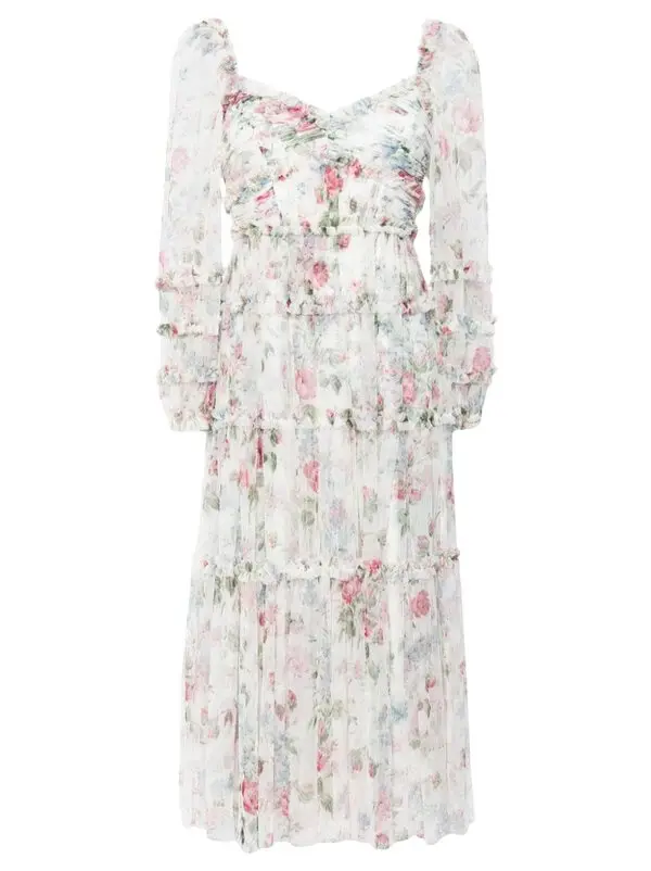 NEEDLE & THREAD Floral Fantasy Midi Dress - Neutrals