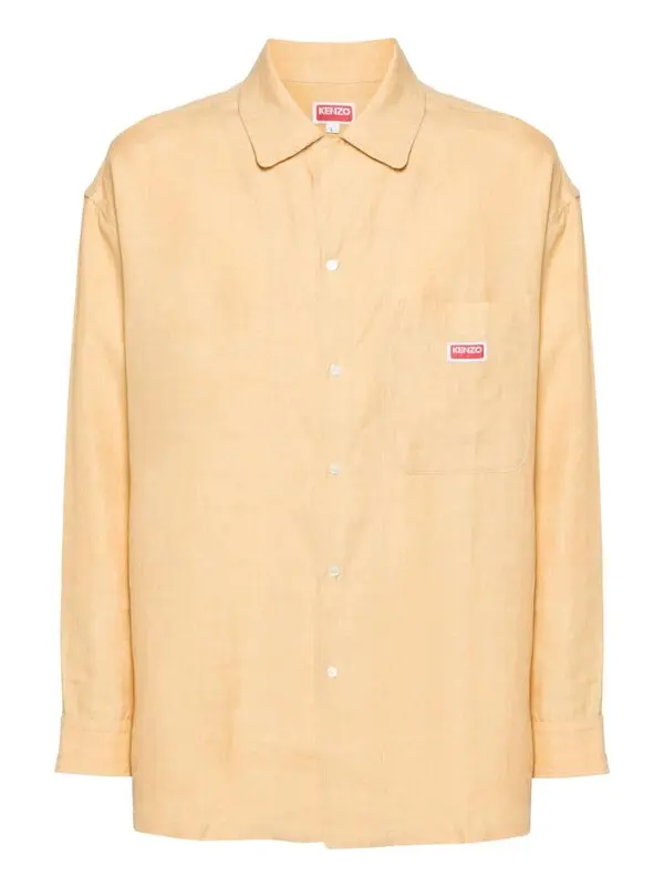 Kenzo Logo-appliqué Linen Oversized Shirt - Neutrals