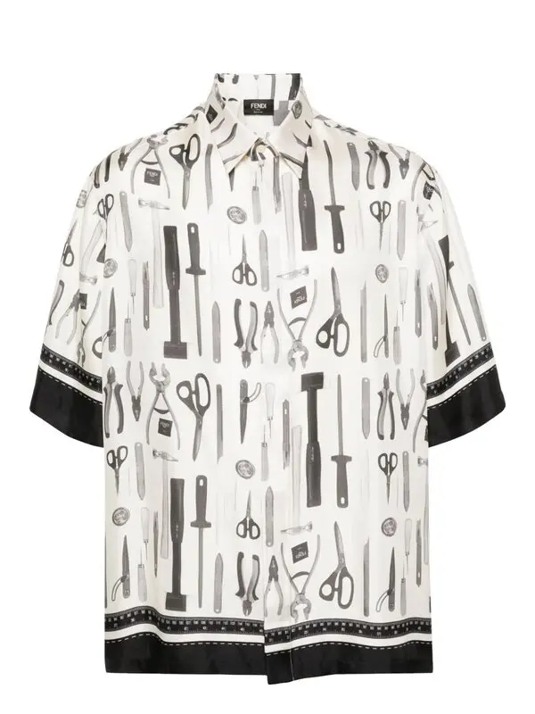 Fendi Graphic-print Silk Shirt - Neutrals