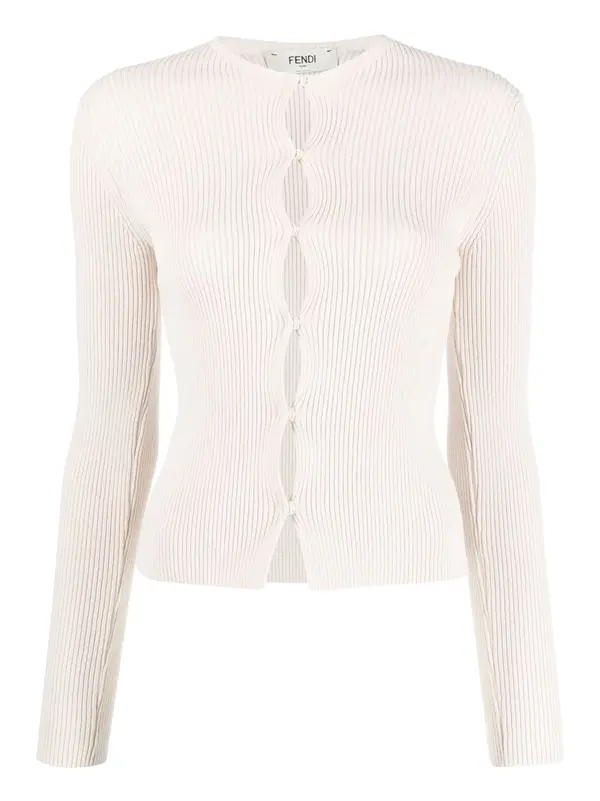 Fendi Ribbed-knit Cotton-blend Cardigan - Neutrals