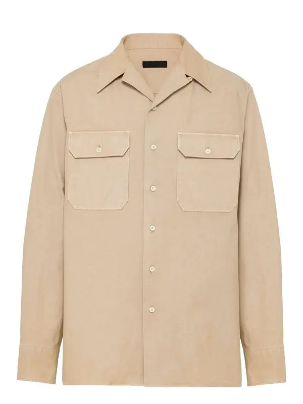 Prada Appliqué-logo Cotton Shirt - Neutrals