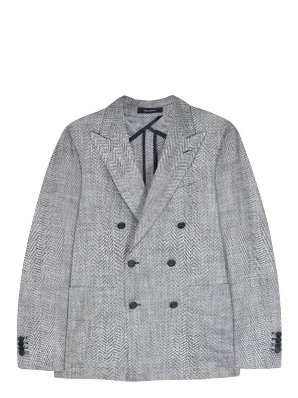 Tagliatore Double-breasted Herringbone-pattern Blazer - White