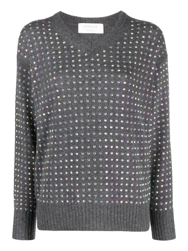 Sportmax Crystal-embellished V-neck Jumper - Grey