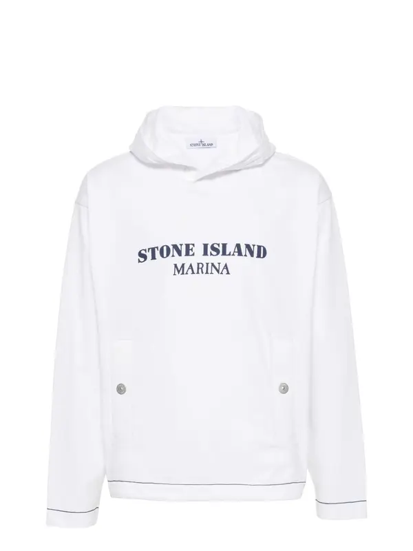 Stone Island Logo-print Cotton Hoodie - White