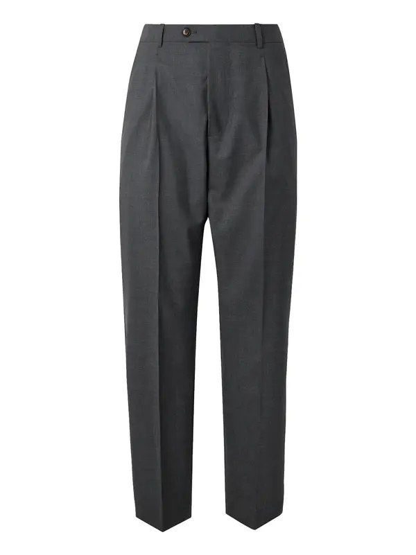 UMIT BENAN Straight-leg Pleated Wool Trousers - Gray