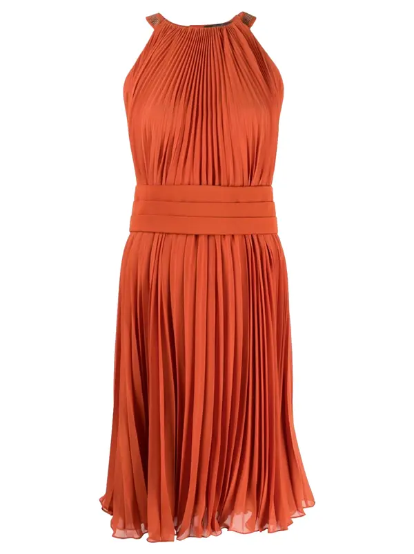Max Mara Plissé Sleeveless Dress - Orange