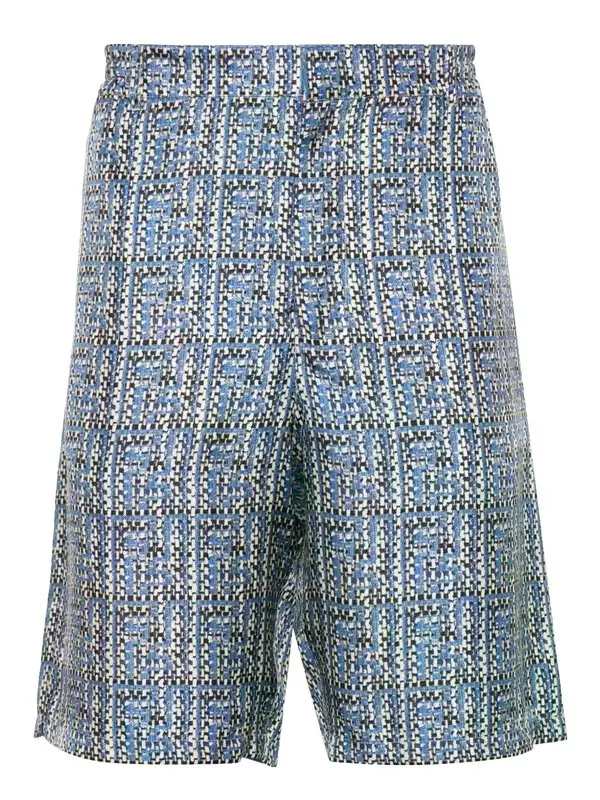 Fendi Ff-print Silk Shorts - Blue