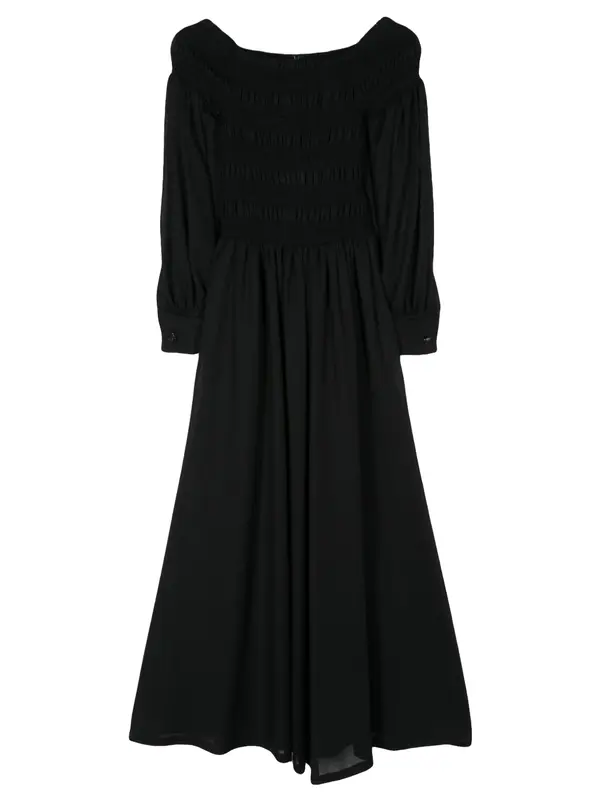 Max Mara Smocked-panel Wool Maxi Dress - Black