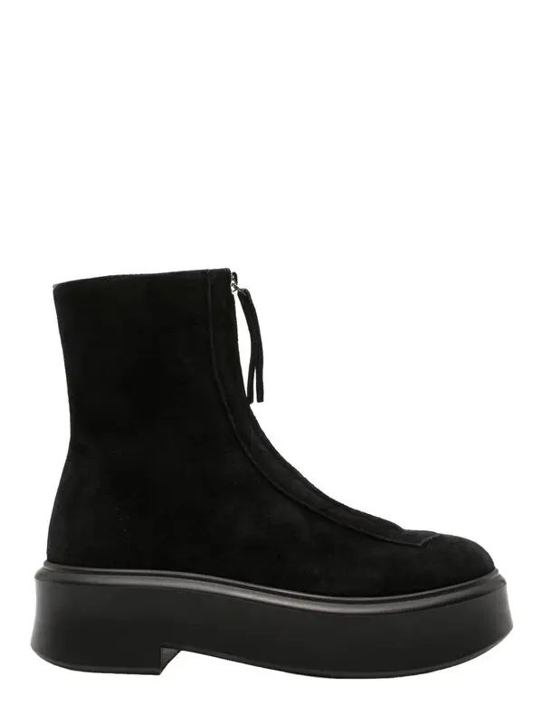 THE ROW Flatform Suede Ankle Boots - Black