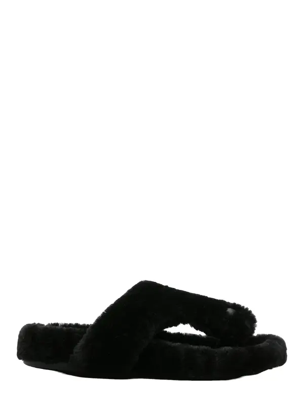 Loewe Ease Shearling Flip Flops - Black