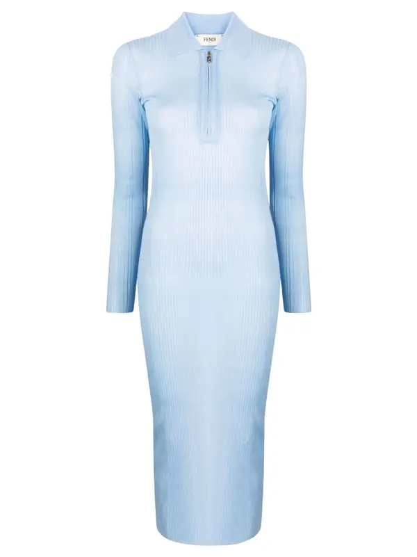 Fendi Long-sleeve Ribbed Midi Dress - Blue