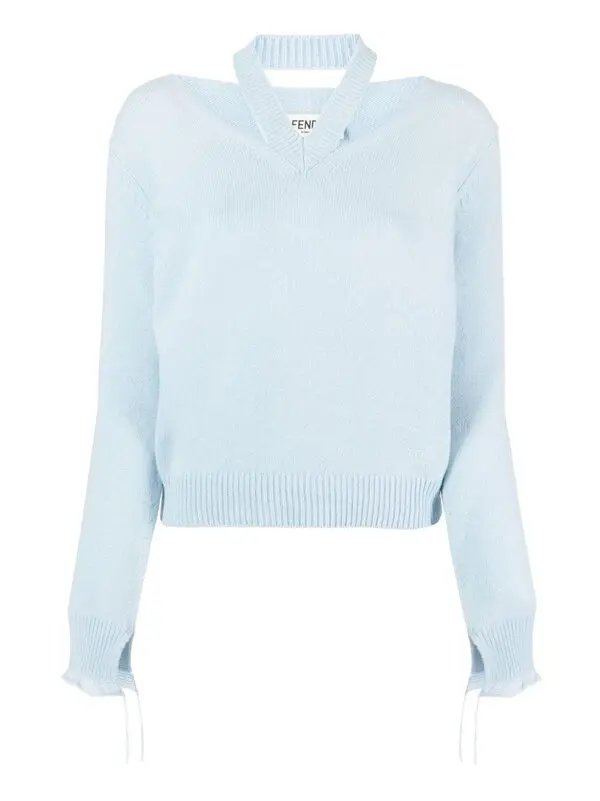 Fendi Logo-embroidered Fine-knit Jumper - Blue