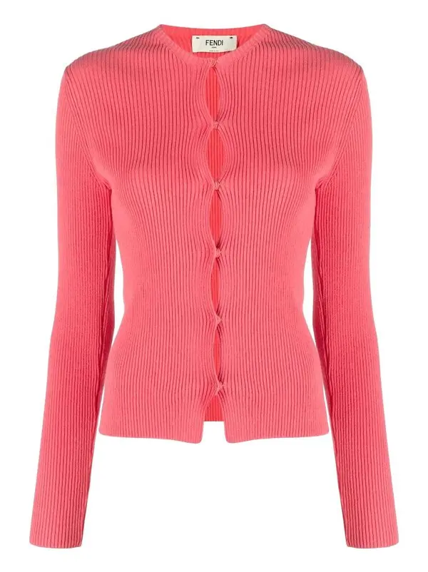 Fendi Ribbed-knit Cotton-blend Cardigan - Pink