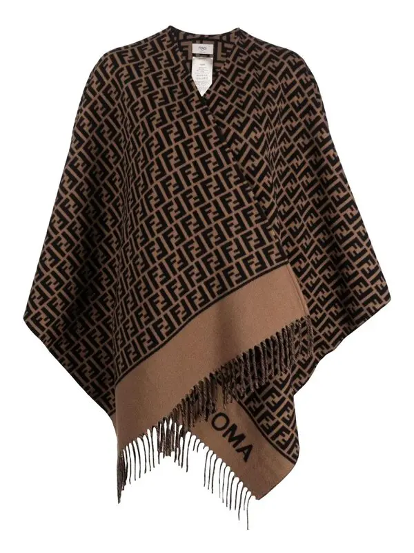 Fendi Ff-logo Print Virgin Wool-cashmere Blend Poncho - Brown