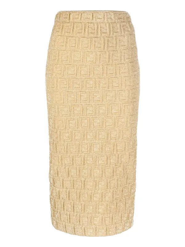 Fendi Ff-motif Pencil Skirt - Gold