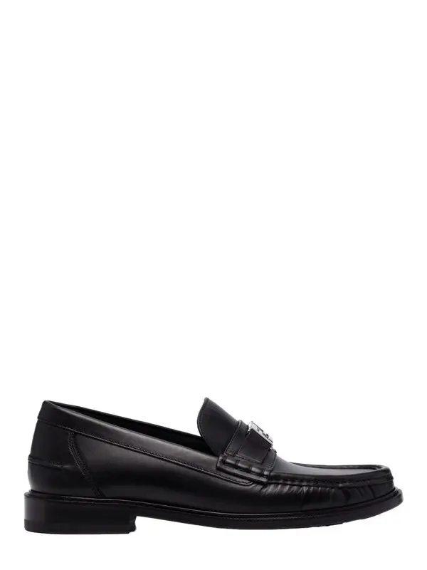 Fendi Logo-plaque Leather Loafers - Black