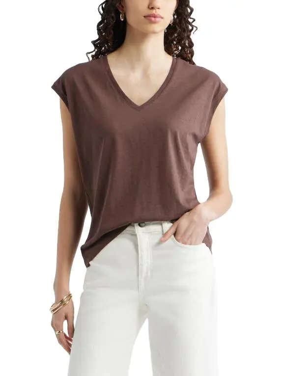 Nordstrom Sleeveless V-neck Cotton T-shirt - Brown Roast